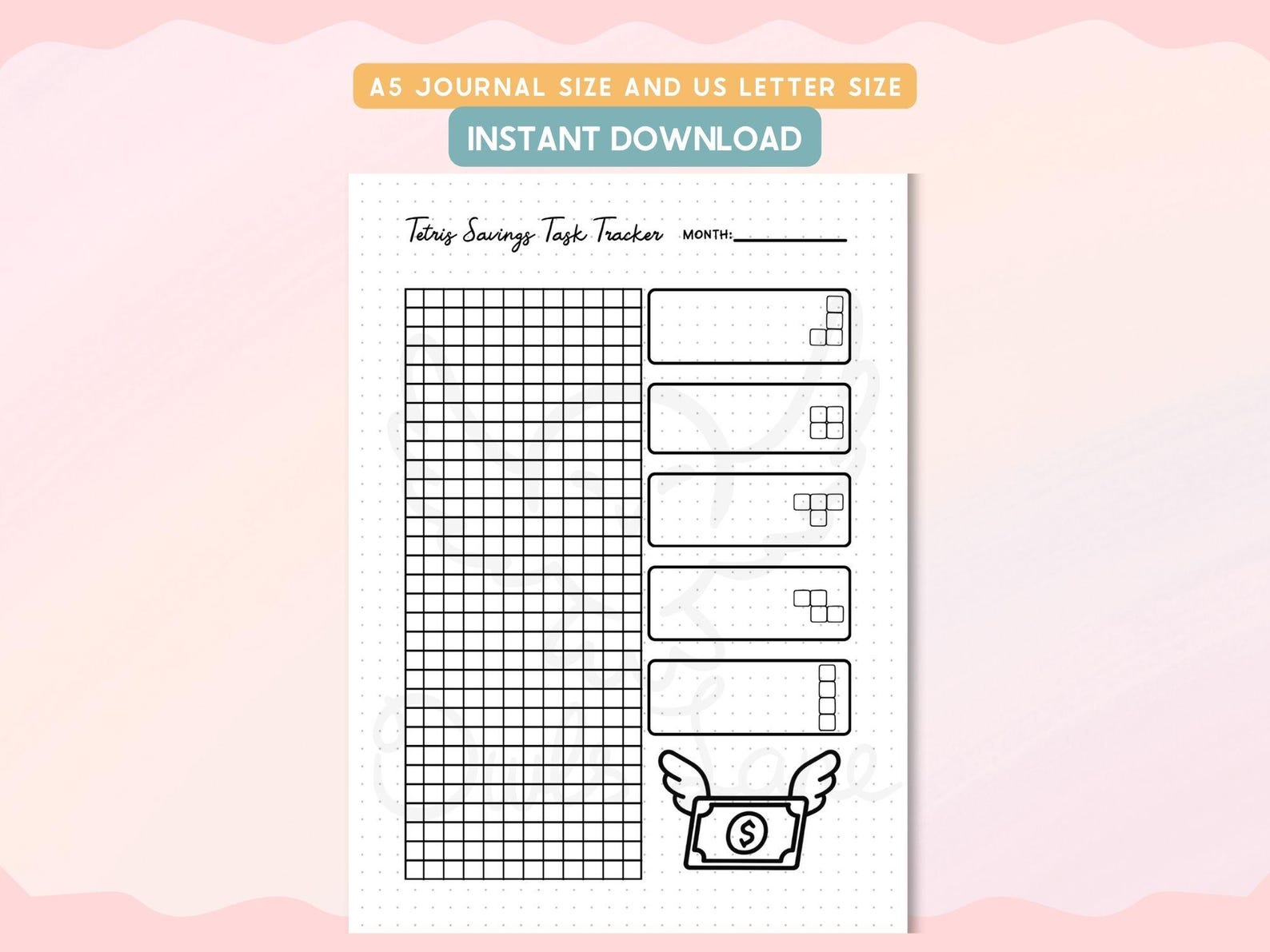 Tetris Savings Tracker Printable, Budget Savings Challenge, Monthly ...