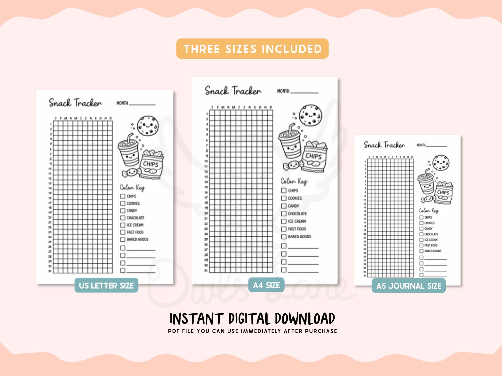 Snack Tracker Printable Journal Pages | Monthly Snacking Log Planner ...