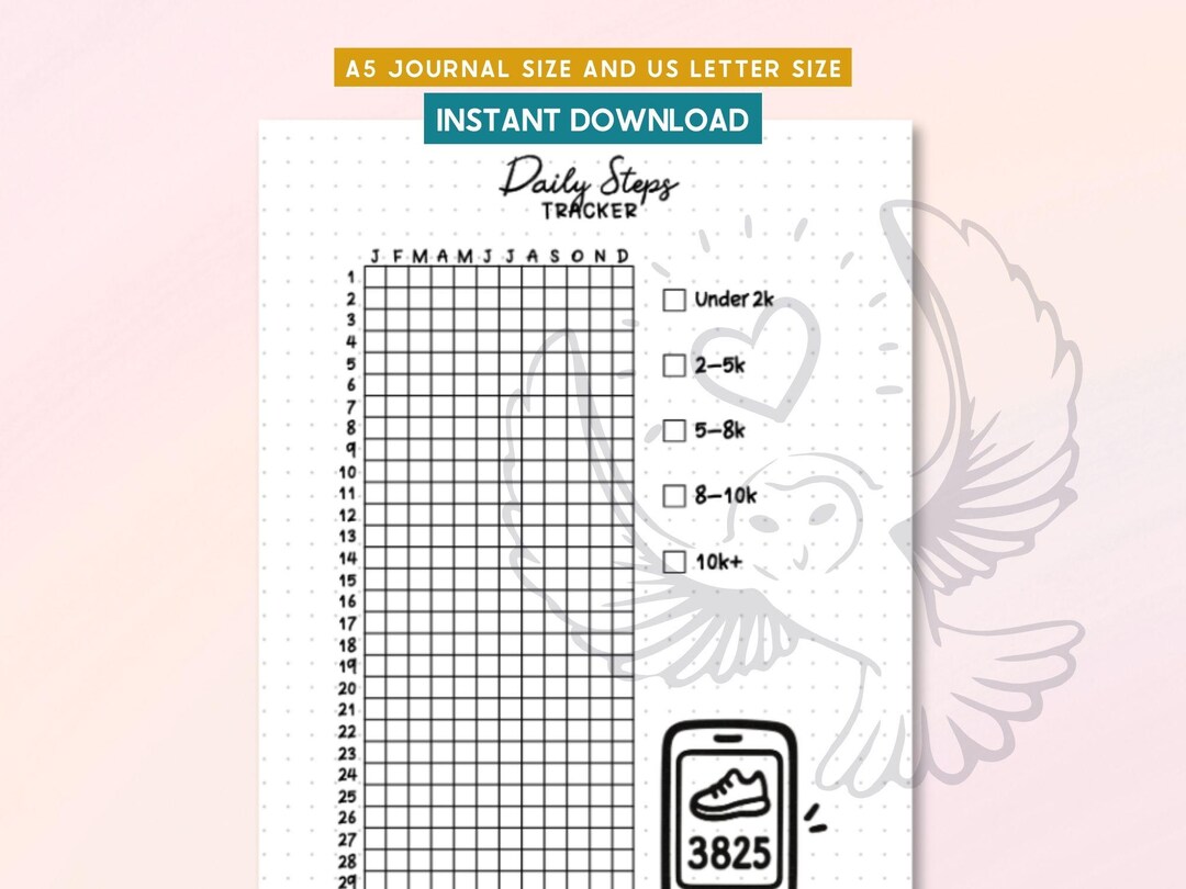Daily Steps Tracker Printable, Fitness Journal, Daily Planner Page ...