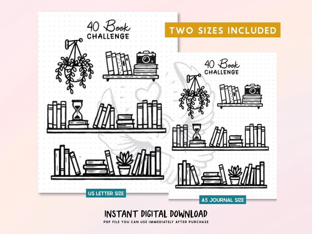 40 Book Reading Challenge Tracker Printable, Reading Log, Book Journal ...