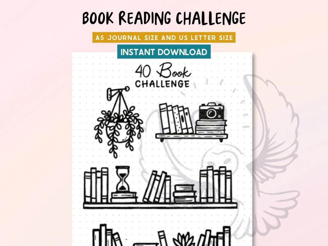 40 Book Reading Challenge Tracker Printable, Reading Log, Book Journal ...