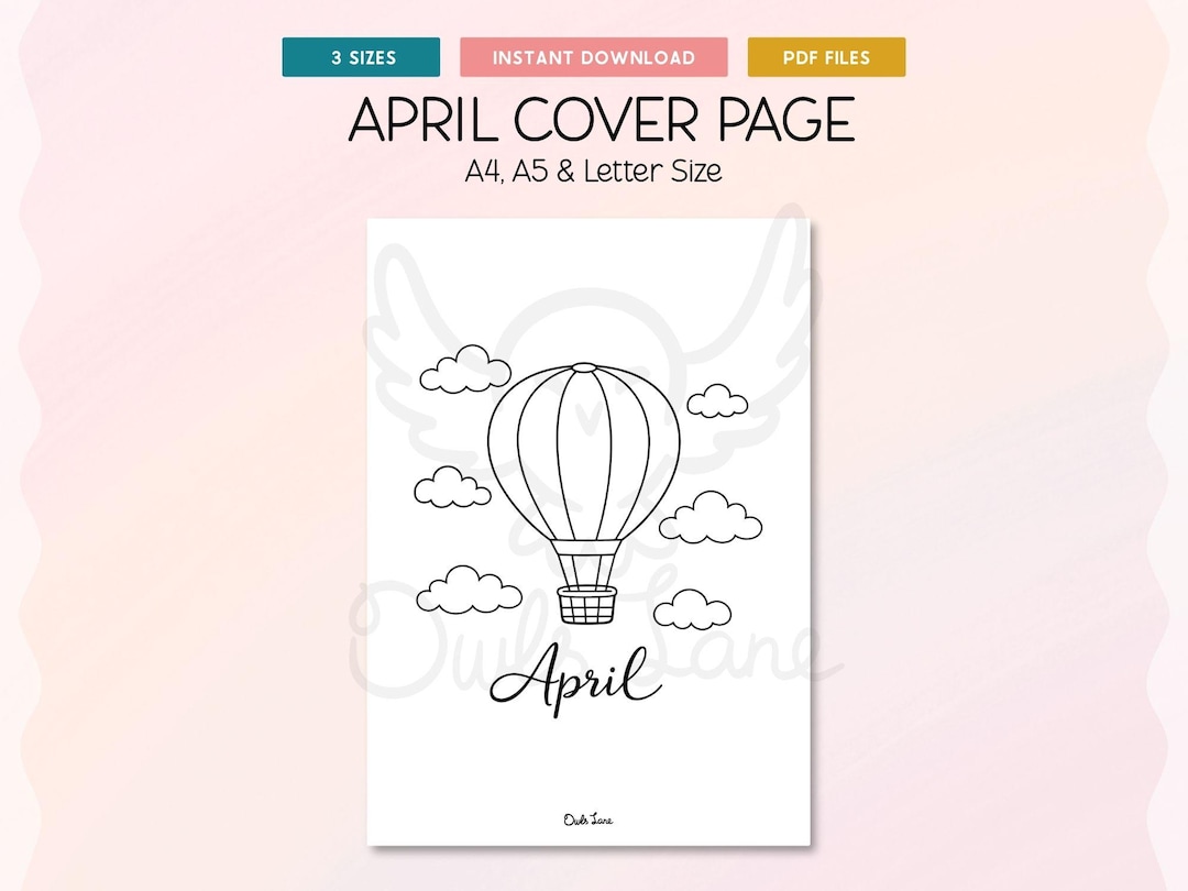 April Cover Page Printable | Spring Bullet Journal April Page | A5 A4 ...