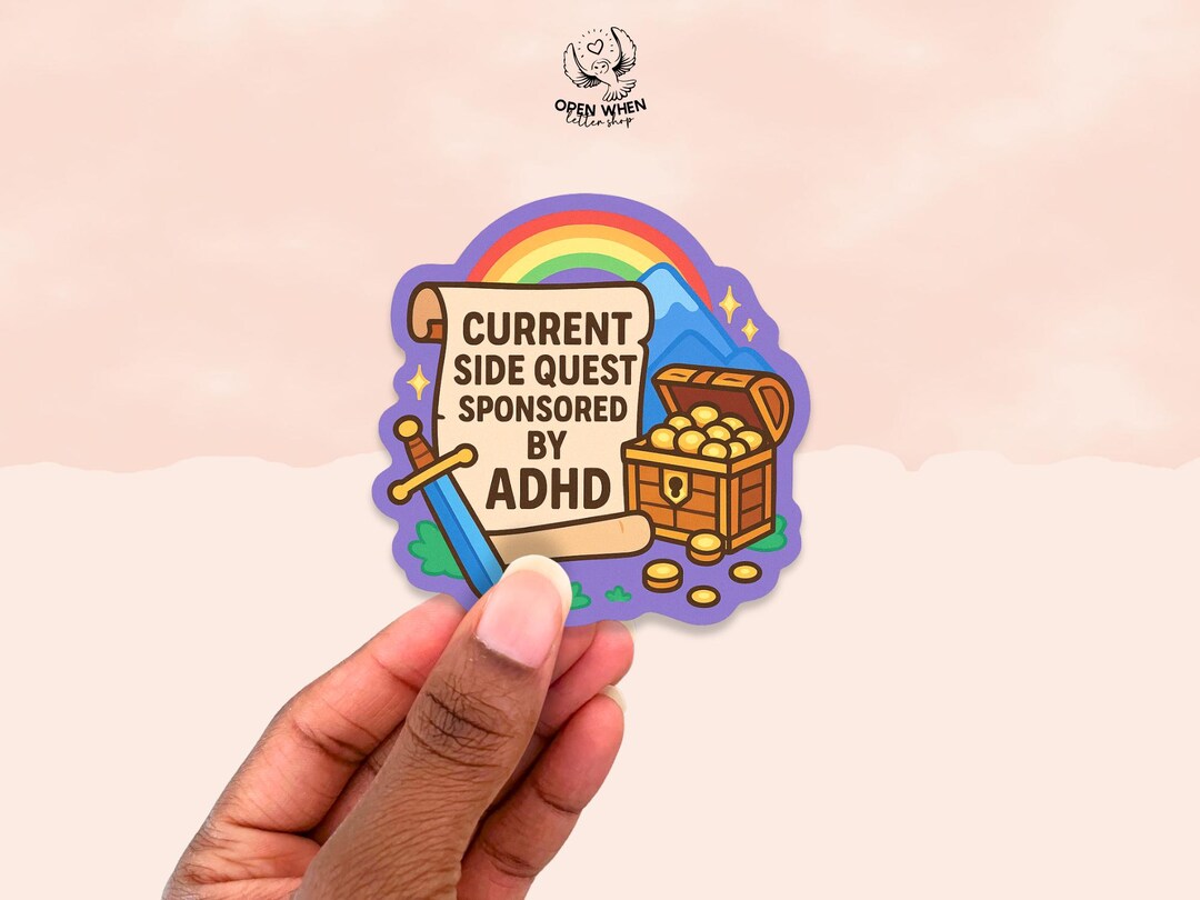Current Side Quest Sticker – Holographic ADHD Laptop Decal With Sword ...