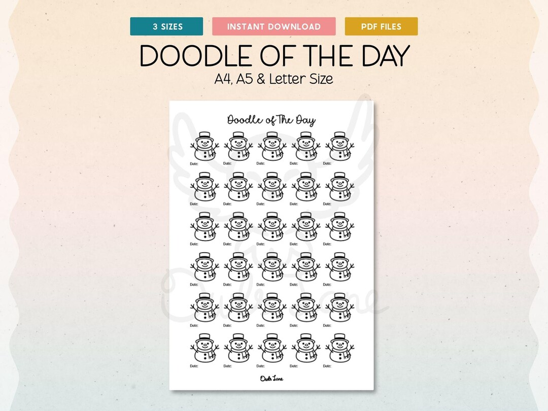 Doodle of the Day Printable Journal Page • Snowman • Daily Drawing ...