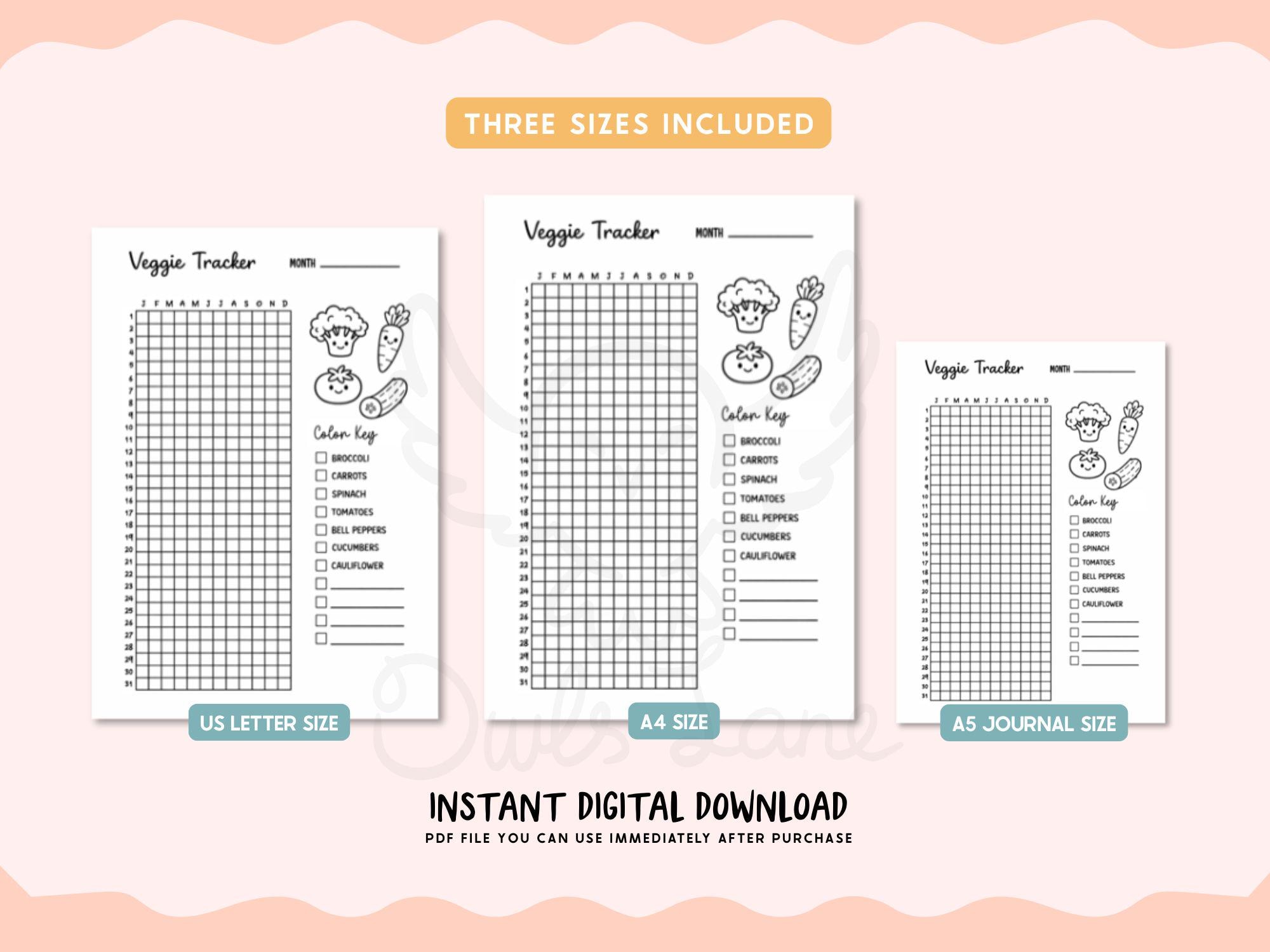 Veggie Tracker Printable Bullet Journal Pages | Monthly Vegetable Log ...