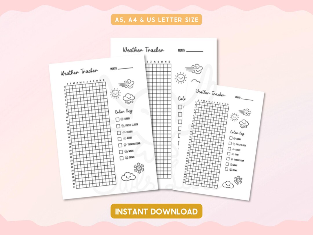 Weather Tracker Printable Bullet Journal Pages | Monthly Weather Log ...