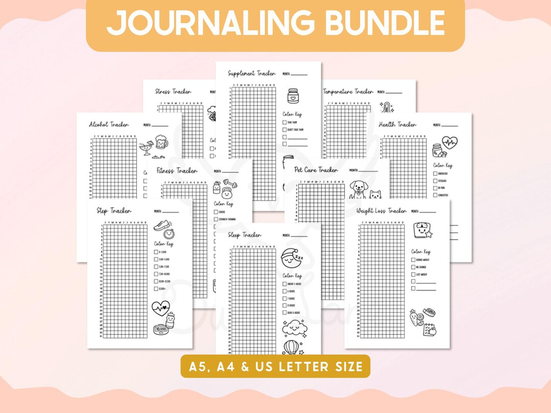 Health Tracker Bundle Printable Bullet Journal Pages | Monthly Wellness ...