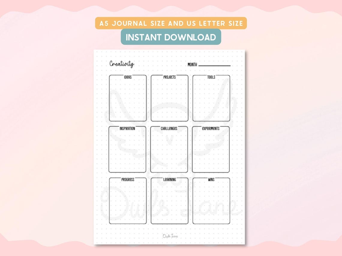 Creativity Tracker Printable Journal Pages | Monthly Planner Insert ...