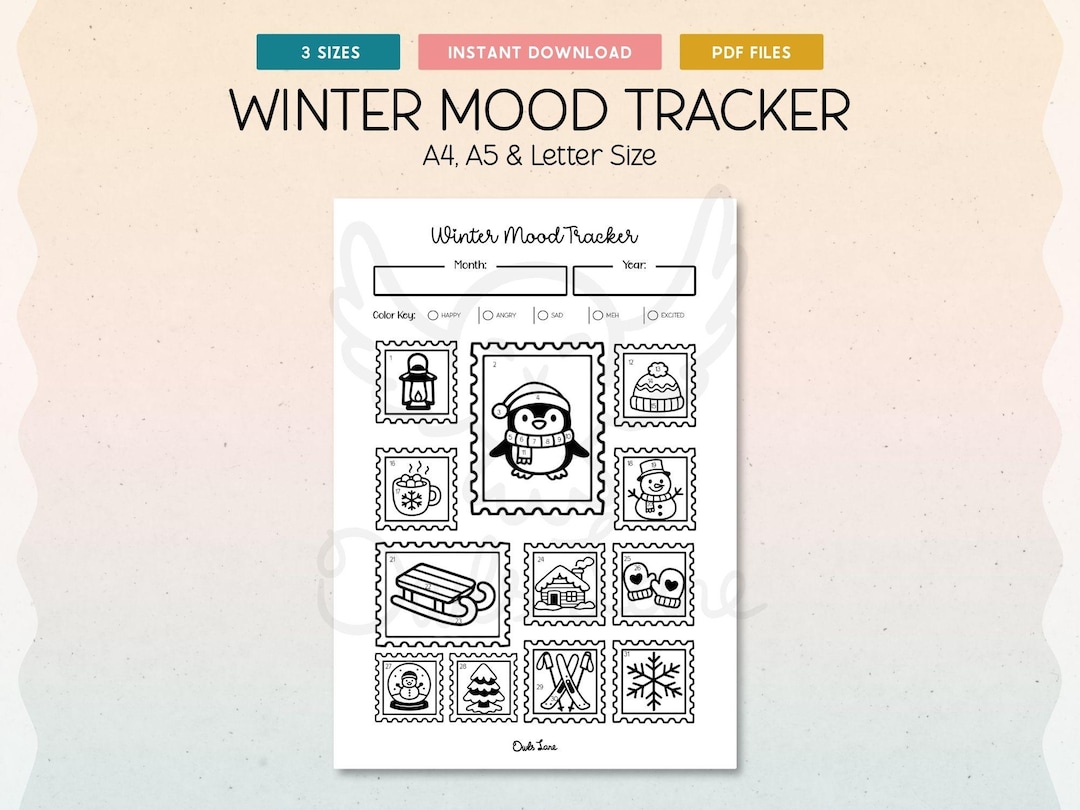 Winter Mood Tracker Printable | Cozy Monthly Mood Log | Bullet Journal ...