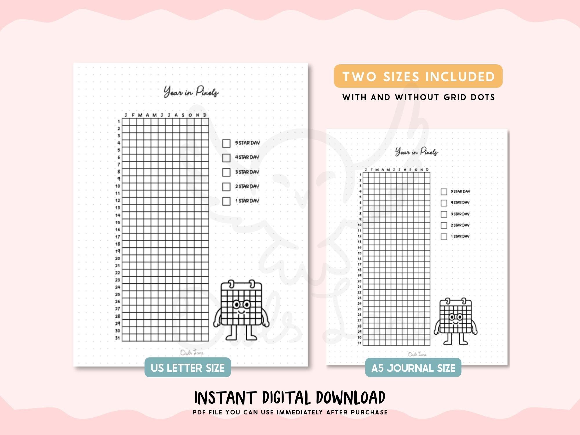 Year in Pixels Printable, Daily Mood Tracker, Habit Tracker, A5 Letter ...