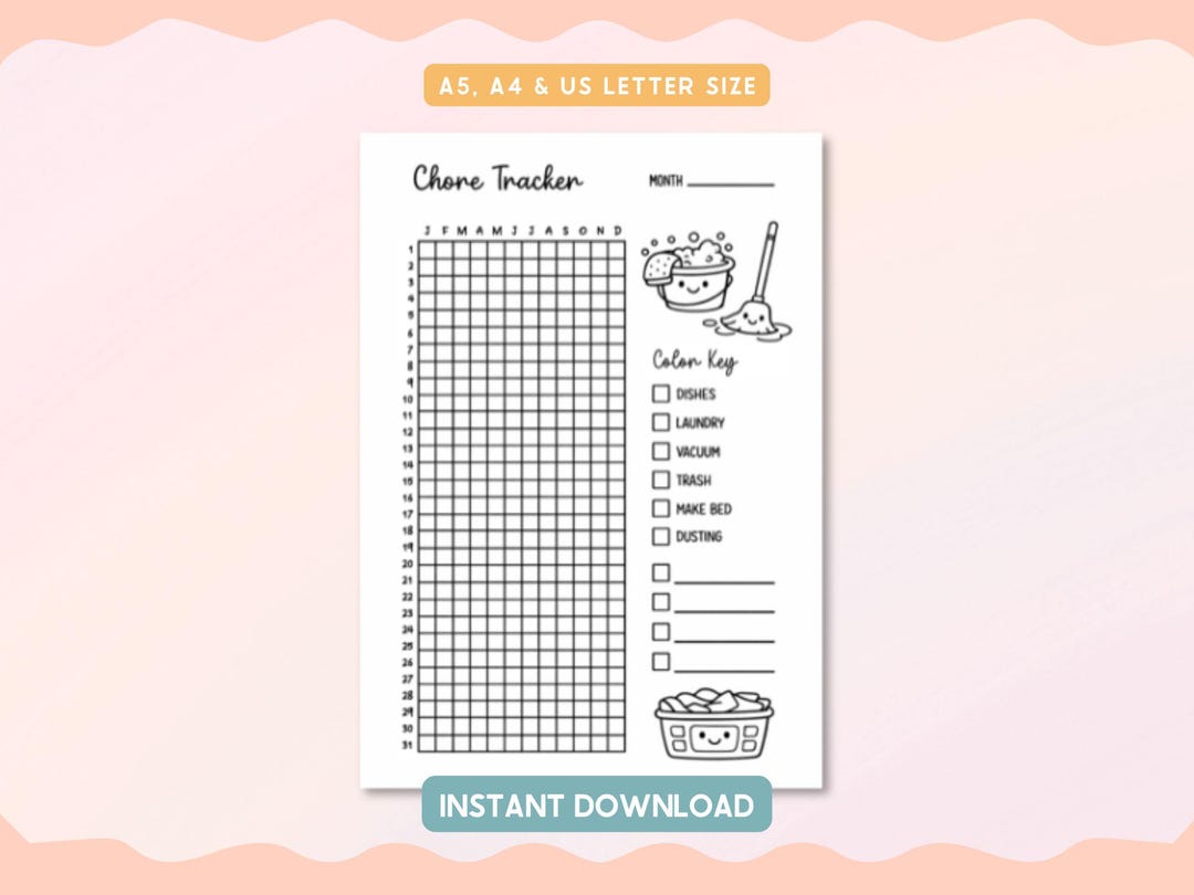 Chore Tracker Printable Journal Pages | Monthly Chore Chart Planner ...