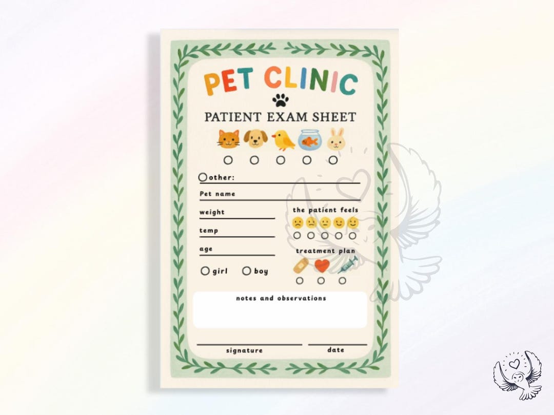 Notepad Pet Clinic Patient Exam Sheet • Kids Vet Play Notepad • Pretend ...