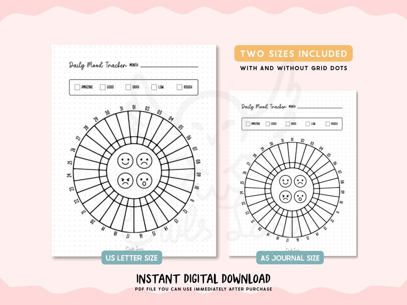 Daily Mood Tracker Printable Journal Pages, Circular Monthly Mood Chart ...