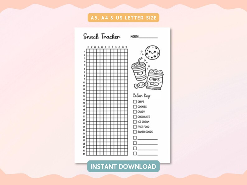 Snack Tracker Printable Journal Pages | Monthly Snacking Log Planner ...