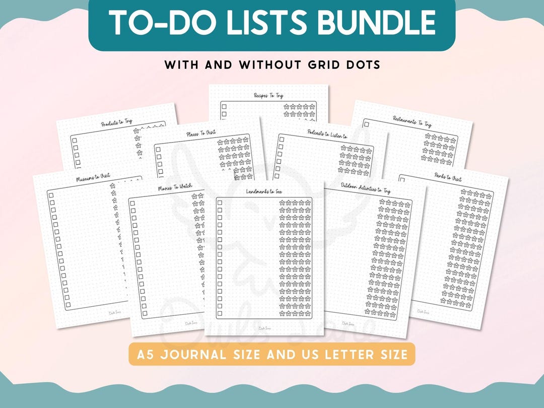 To-do Lists Bundle Printable Journal Pages, Bucket List Tracker, Rating ...