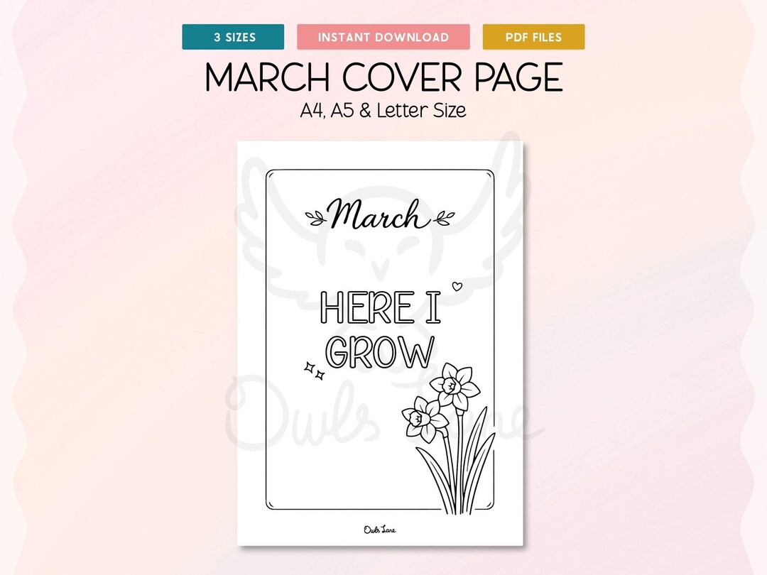 March Cover Page Printable | Here I Grow Journal Cover | Bullet Journal ...