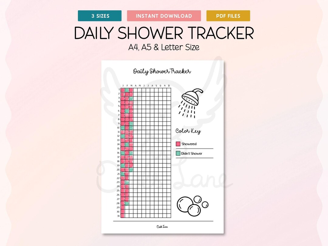 Daily Shower Tracker Printable Journal Page • Hygiene Tracker • Planner ...
