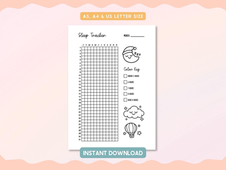 Sleep Tracker Printable Journal Pages | Monthly Sleep Log Planner ...