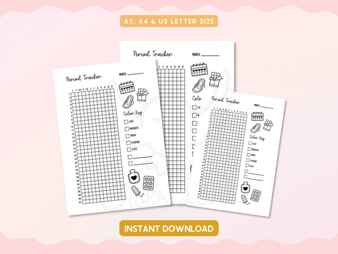 Period Tracker Printable Journal Pages | Monthly Cycle Tracking Planner ...