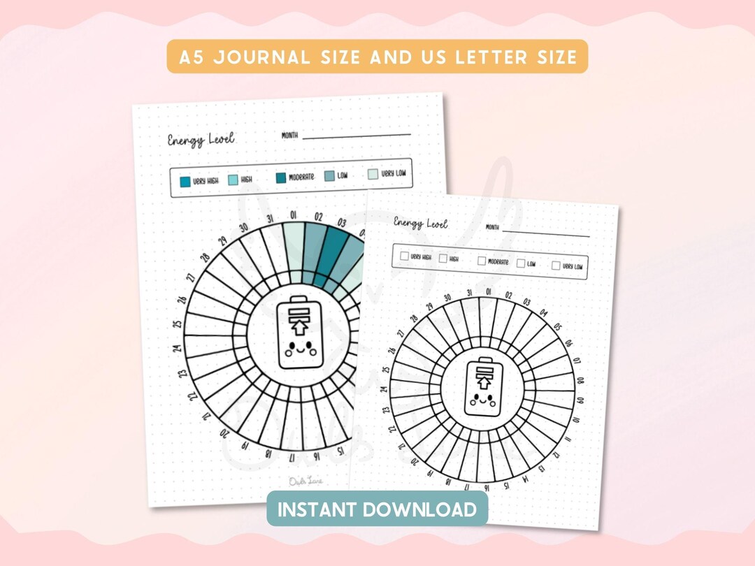 Energy Level Tracker Printable Journal Pages, Circular Monthly Energy ...