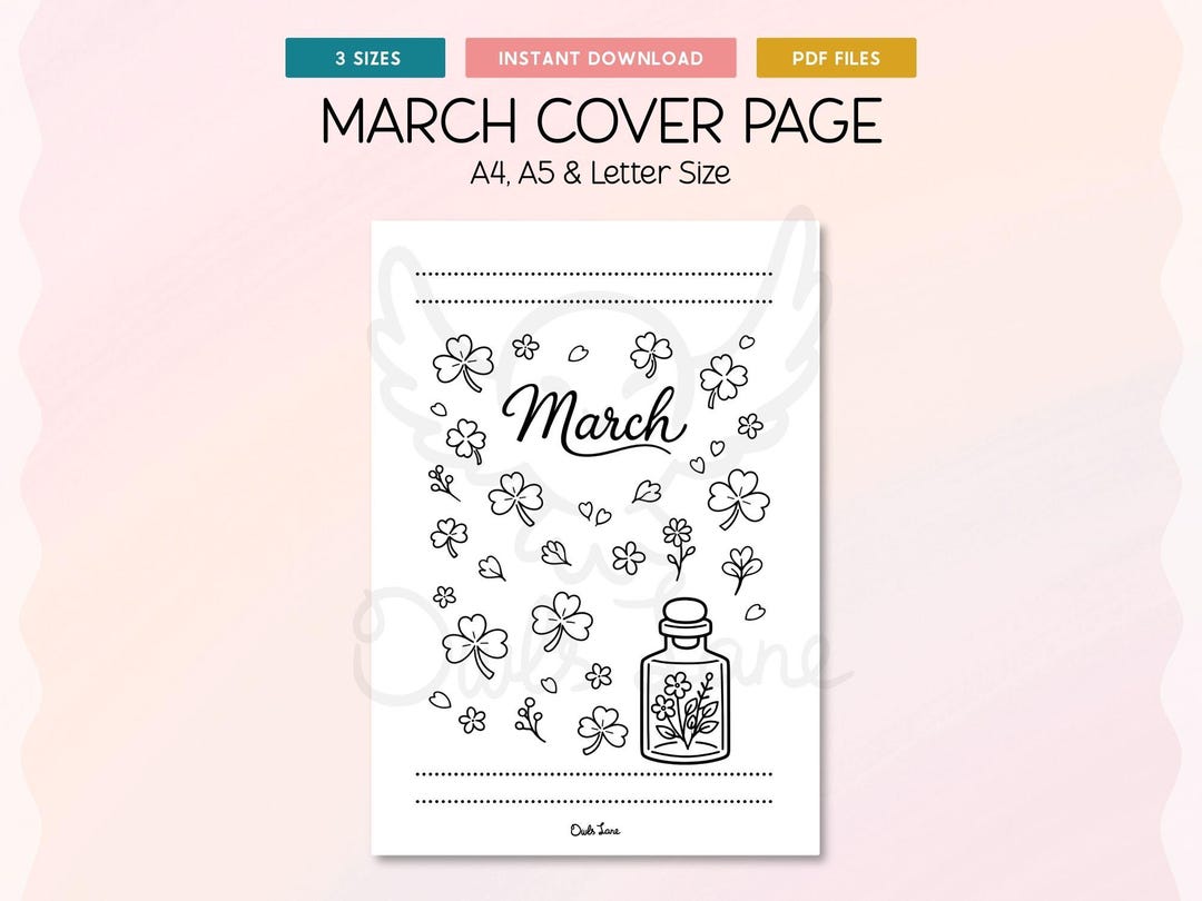 March Cover Page Printable | Floral March Journal Cover | Bullet ...