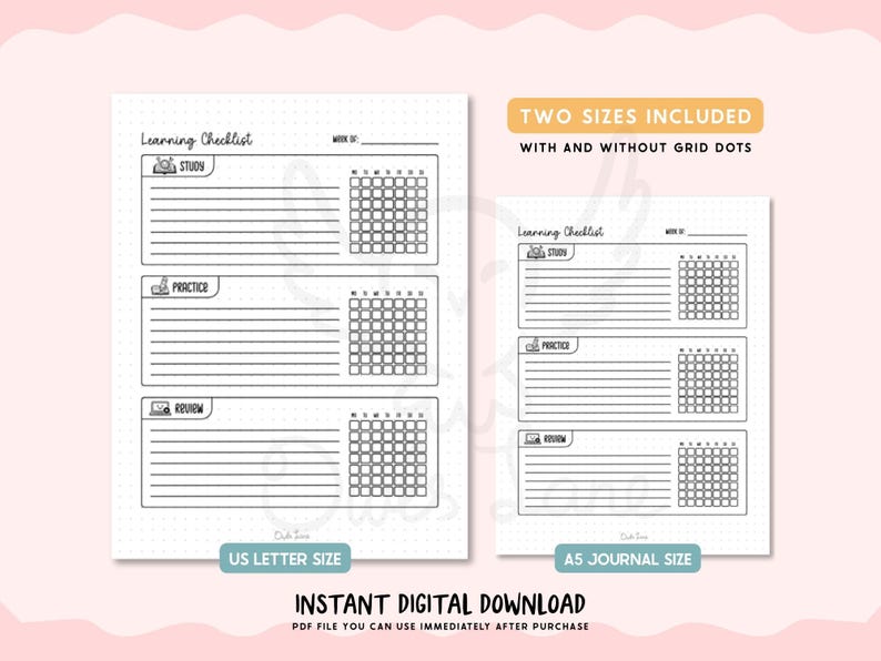 Learning Checklist Printable Journal Pages, Study Tracker Planner ...