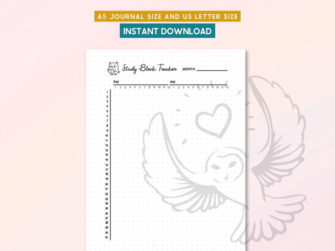 Study Block Tracker Printable, Study Time Log, Daily Planner Page ...