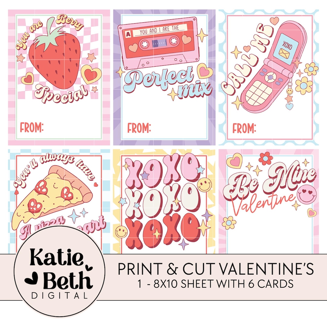 Retro Y2K Valentine Cards: 6 Printable Designs (PNG Download) - Etsy