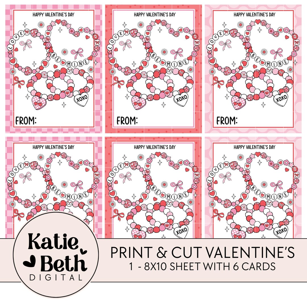 Friendship Bracelet Valentine Cards Printable | Beaded Bracelet Kids ...