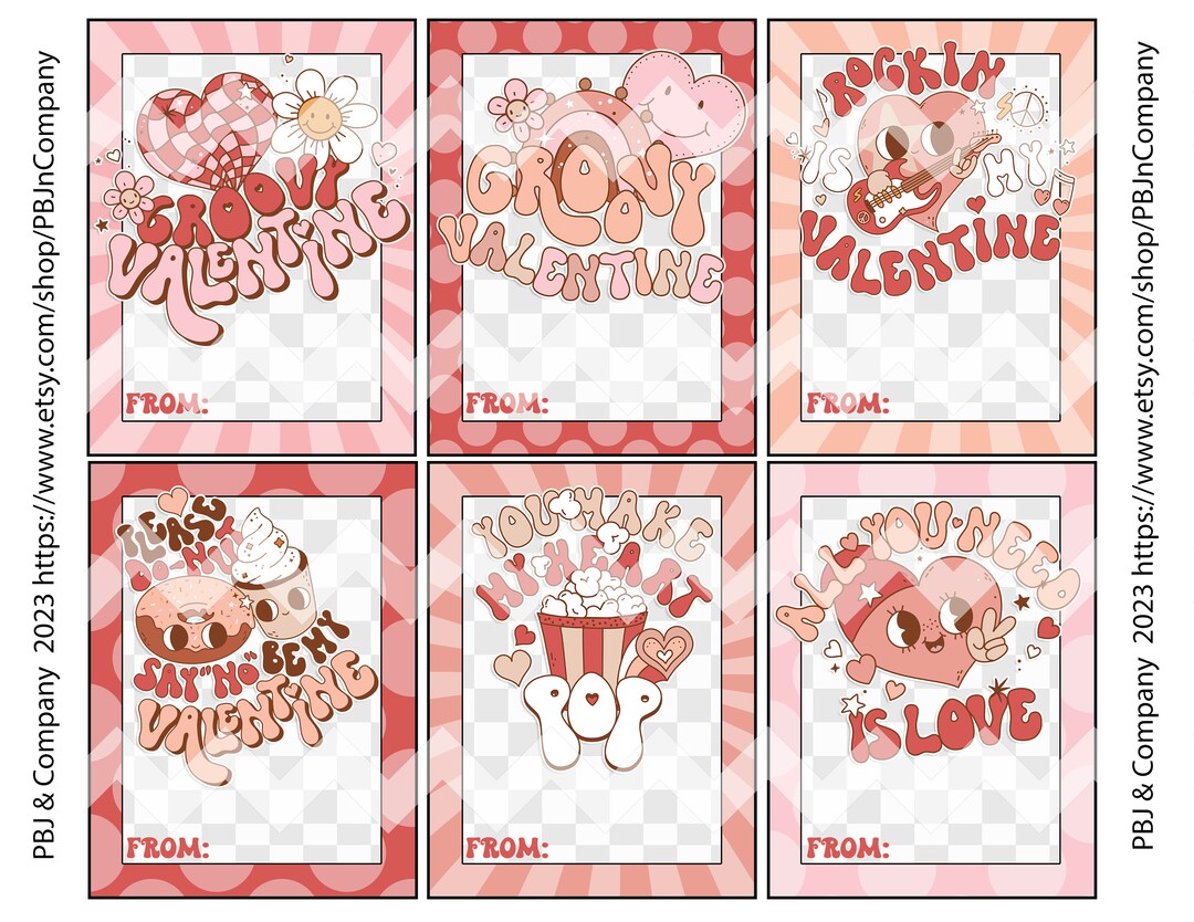 Groovy Retro Kids Valentine's Day Printable Cards - Etsy