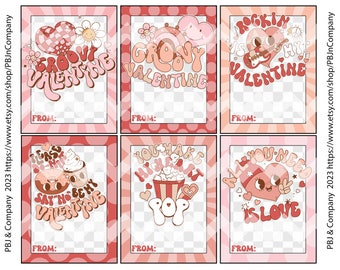 Retro Groovy Valentine's Day Cards for Kids, Printable V-day Cards ...