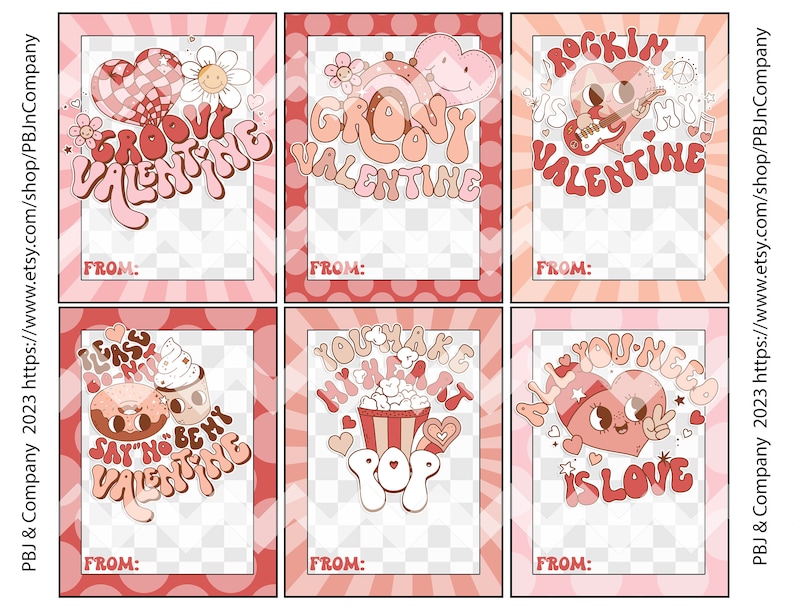 Groovy Retro Kids Valentine's Day Printable Cards - Etsy
