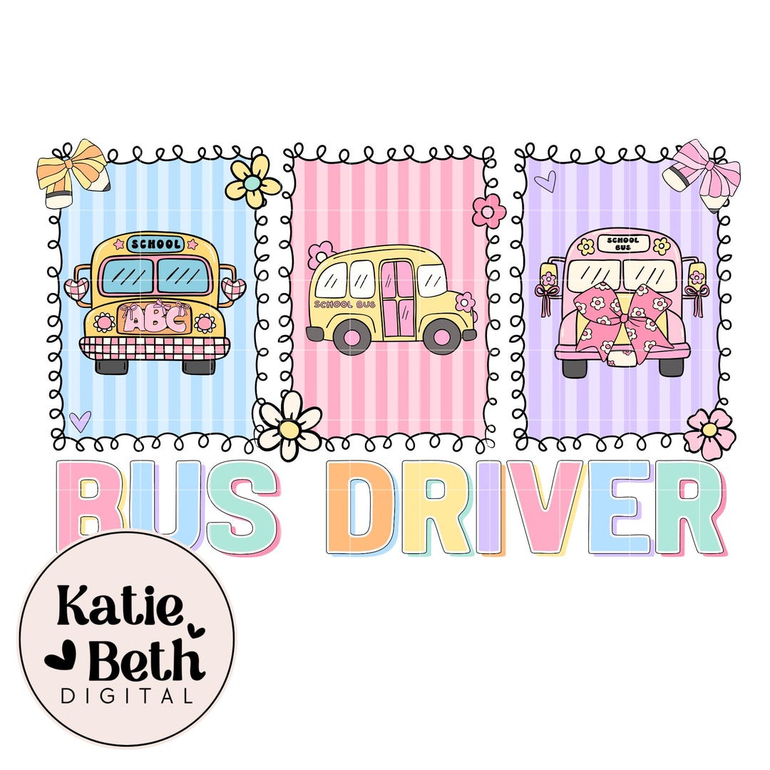 Preppy Bus Driver PNG: School Bus Clipart, Sublimation Design (digital ...