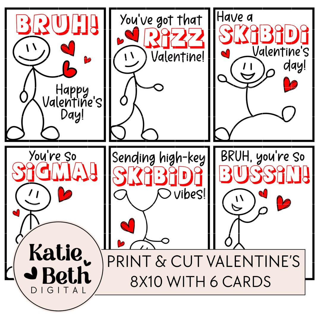 Funny Meme Valentine Cards Printable | Kids Valentines | 8x10 PNG Print ...