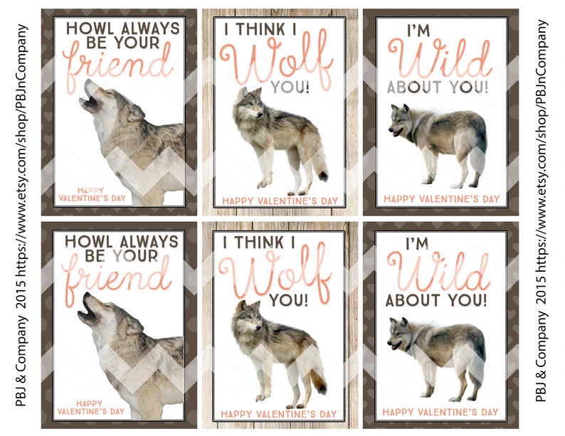 Wolf Printable Valentine's Day Cards - DIY - Etsy