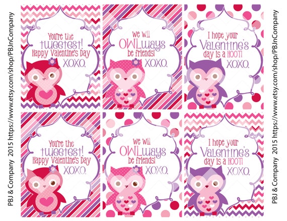 Owl Printable Valentine's Day Cards Digital File | Etsy