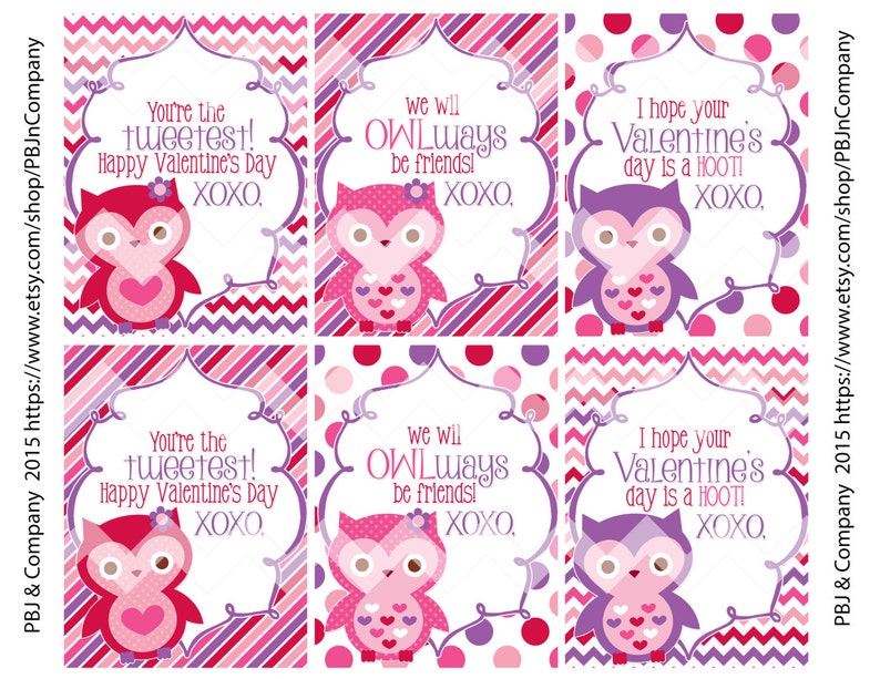 Owl Printable Valentine's Day Cards Digital File - Etsy