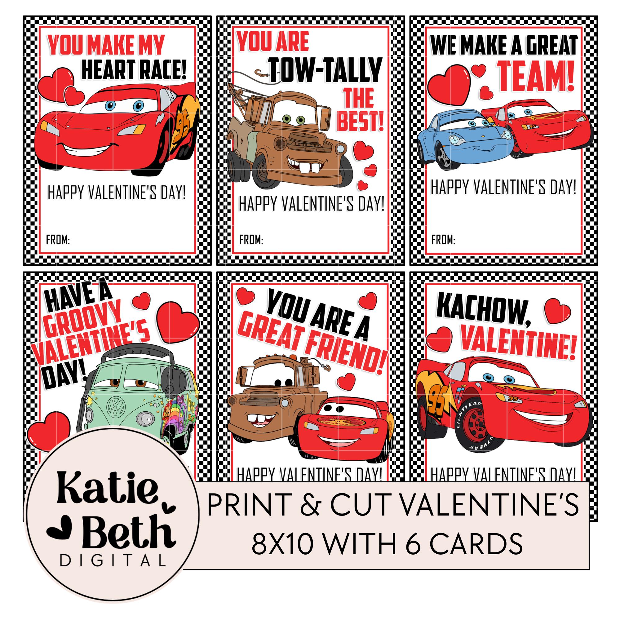 Race Car Valentine's Day Cards for Kids: 6 Designs (printable PNG) - Etsy