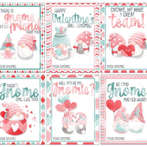 Gnome Valentine Cards Printable Valentines Cards Digital - Etsy