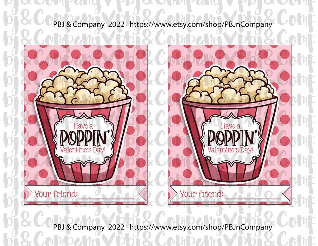Popcorn Valentine's Day Cards, Popcorn, Print and Cut, Printable ...