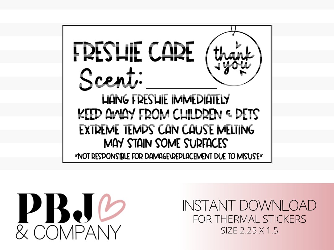 Freshie Care Sticker Label: Small Business Thermal Printer PNG (2.25” X ...