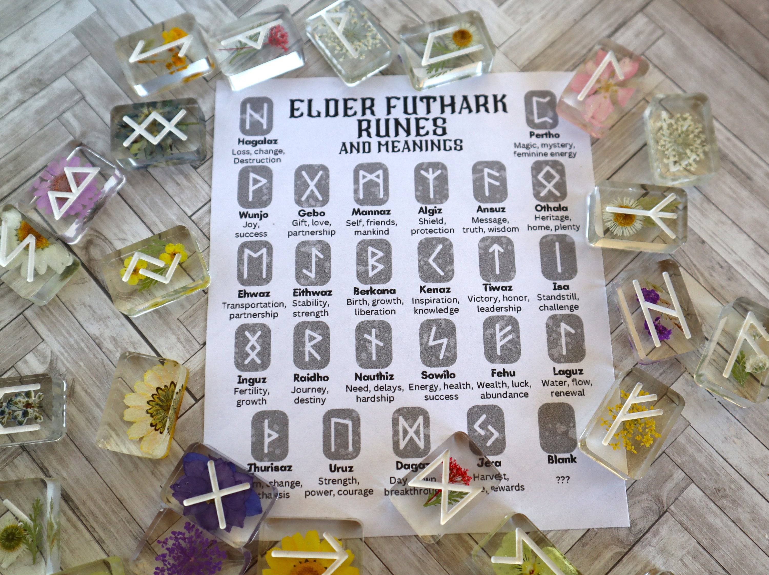 Floral Runes Norse Rune Set - Elder Futhark Runes - Divination Runes ...
