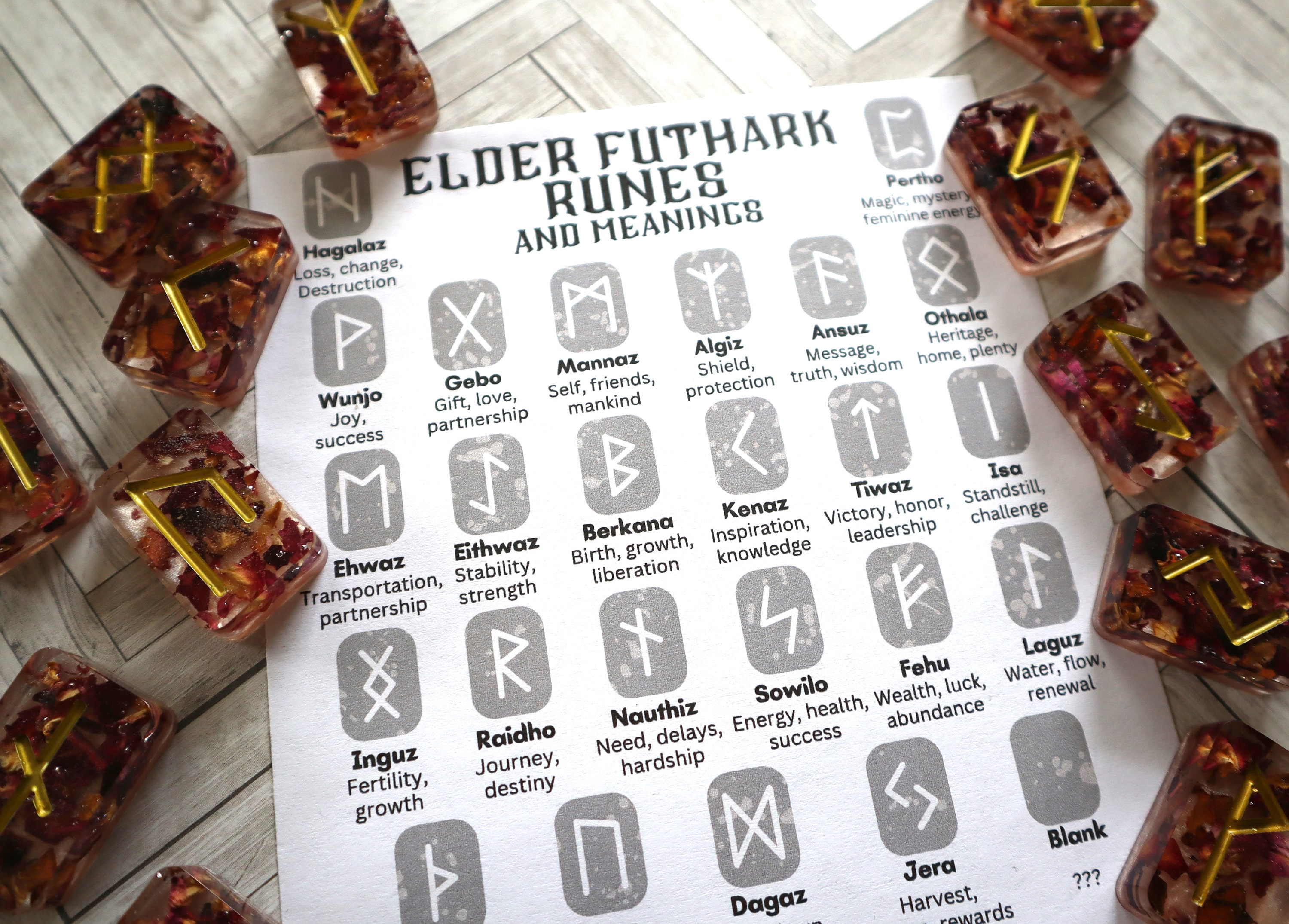 Rose Runes Norse Rune Set Floral Runes Divination Runes Elder Futhark ...