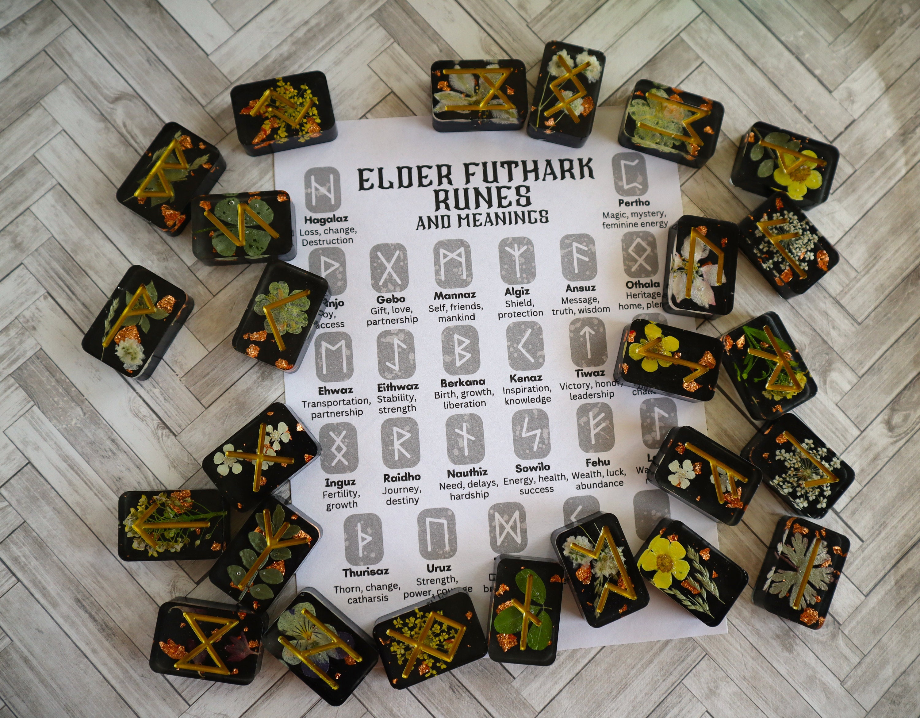 Floral Runes Norse Rune Set Elder Futhark Runes Divination Runes Flower ...