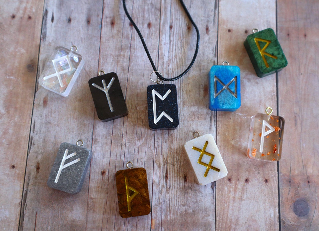 Rune Necklace | Handmade Custom Resin Rune Pendant | Choose Your Rune Meaning and Color | Unique ...