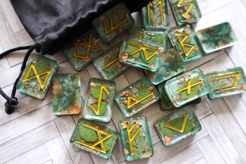 Forest Rune Set Norse Rune Set Divination Runes Witch Rune Set Flower ...