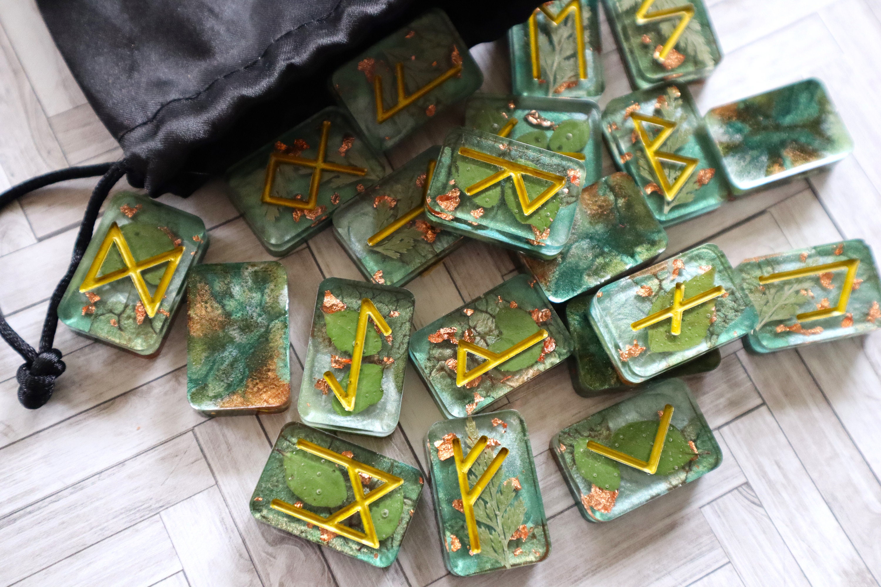 Forest Rune Set Norse Rune Set Divination Runes Witch Rune Set Flower ...