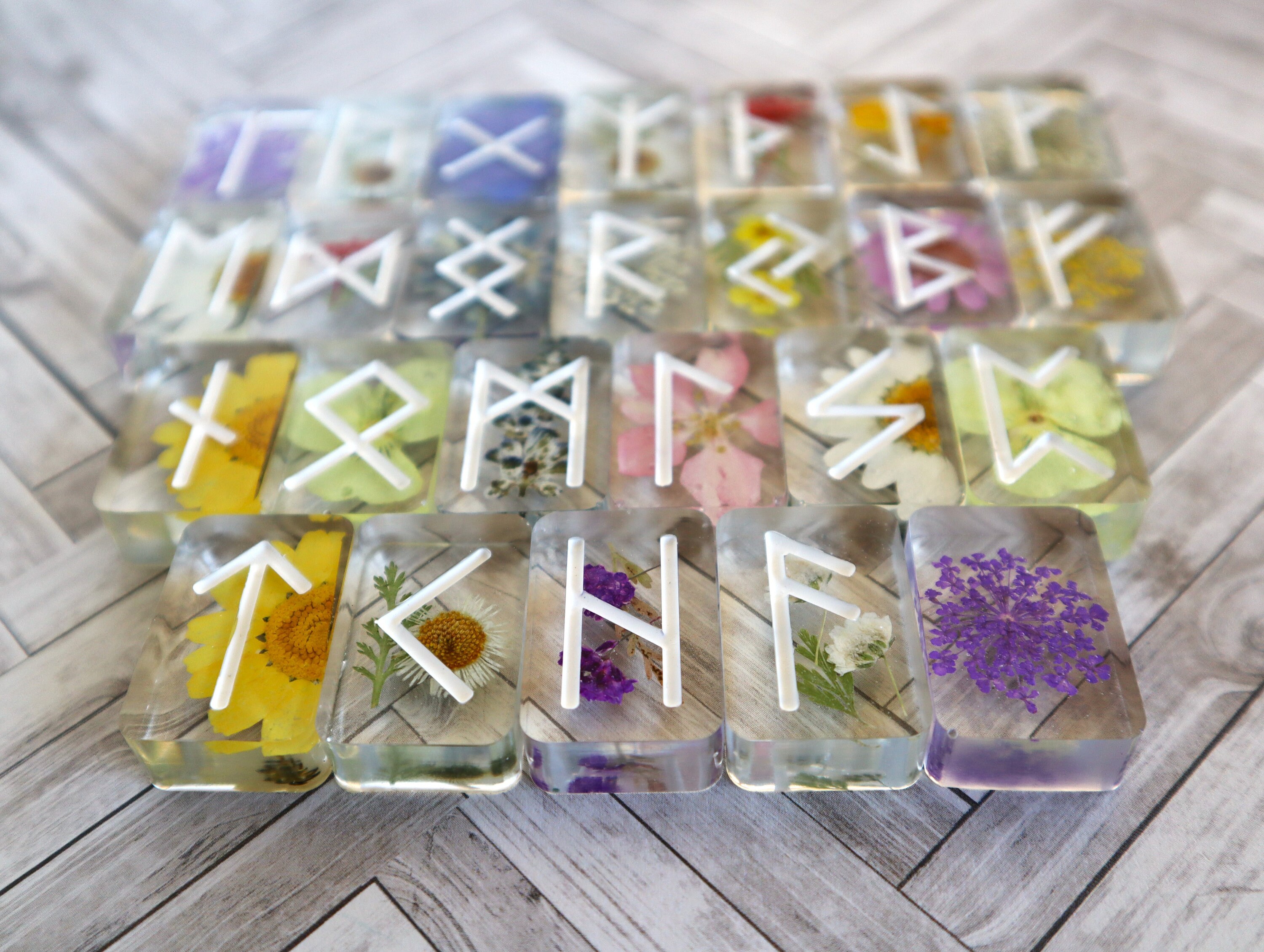 Floral Runes Norse Rune Set - Elder Futhark Runes - Divination Runes ...