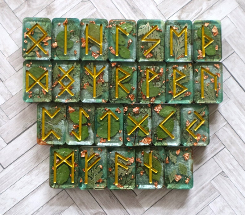 Forest Rune Set Norse Rune Set Divination Runes Witch Rune Set Flower ...