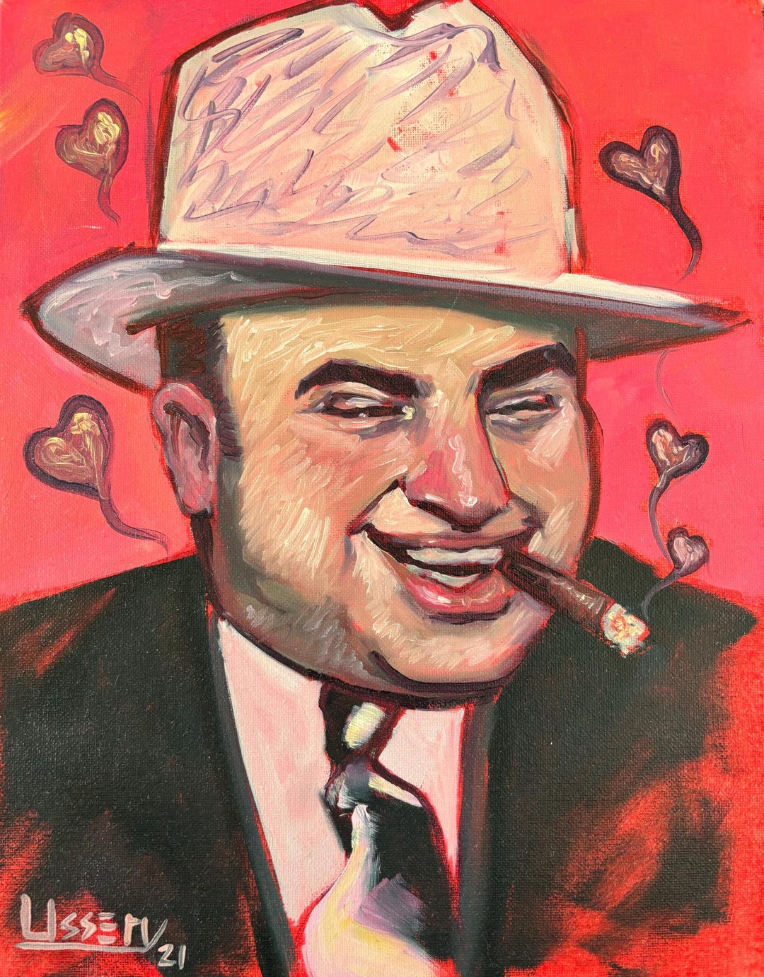 Art Original Painting al Capone Oil 11x14 Canvas Ready to Hang Free ...